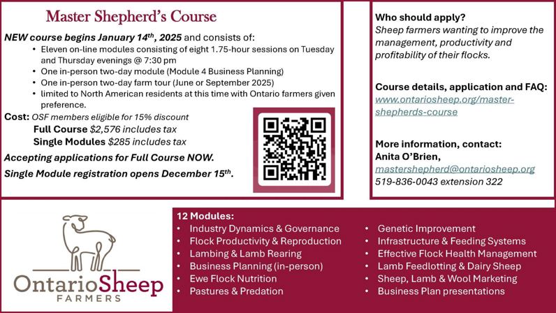 2025 Master Shepherd's Course Registration | Ontario Sheep Farmers